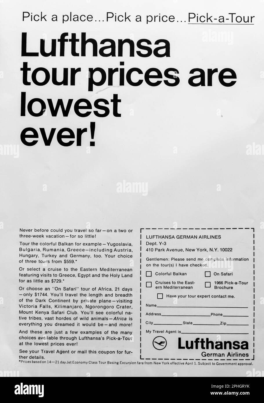 Lufthansa tour prices lowest ever advert in a Natgeo magazine, March ...