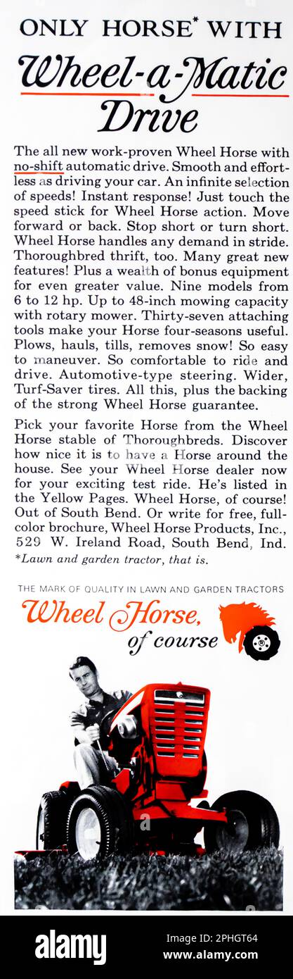 Wheel-a-matic Wheel Horse tractor advert in a Natgeo magazine, April ...
