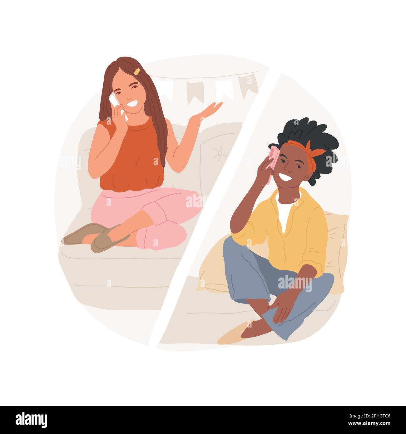 Talking on the phone isolated cartoon vector illustration. Female ...