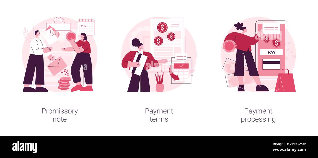 Bank operations abstract concept vector illustration set. Promissory ...