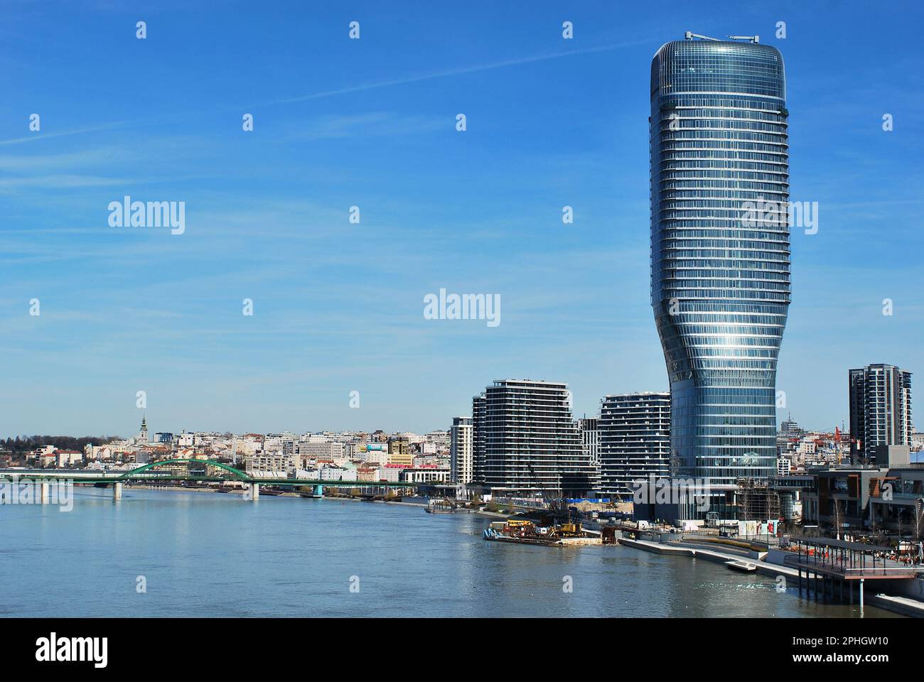 Waterfront of Belgrade. New buildings in town on the river coast of ...