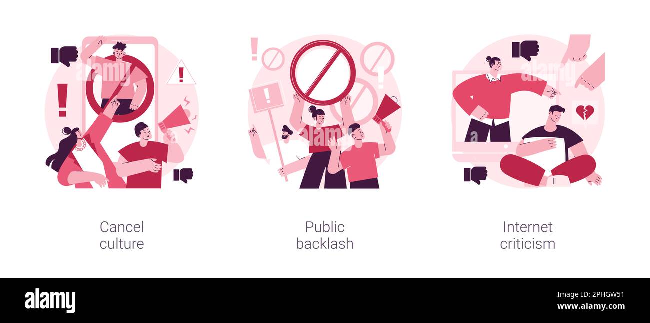 Social media behavior abstract concept vector illustration set. Cancel ...