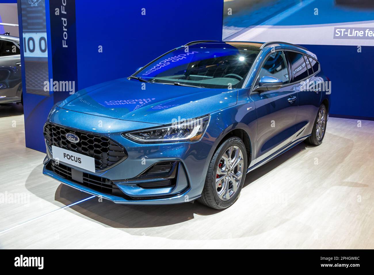 New Ford Focus Estate car at the Brussels Autosalon European Motor Show. Brussels, Belgium ...