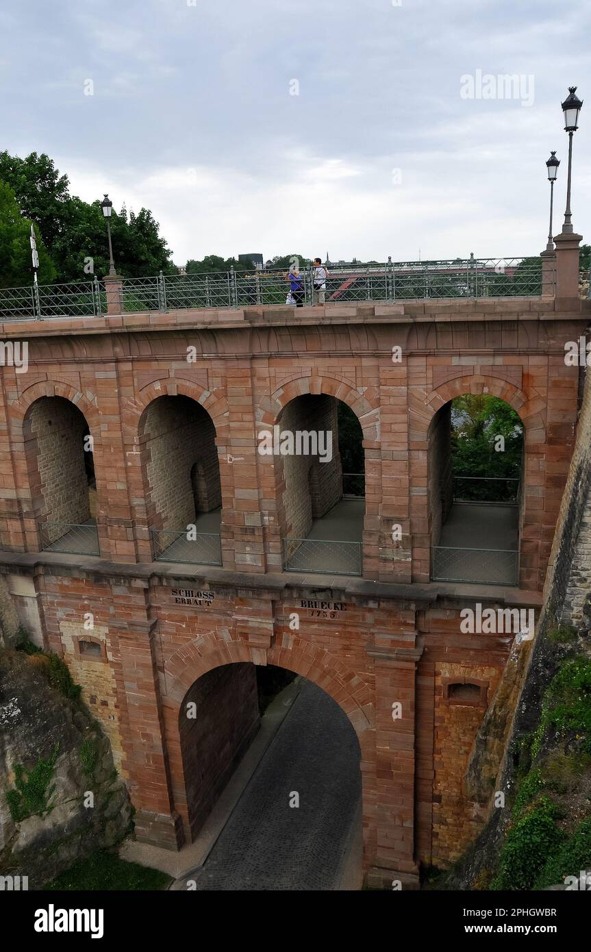 Castle Bridge, was built out of red sandstone in 1735, Luxembourg City ...