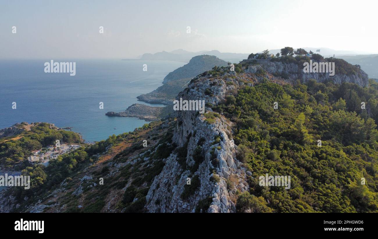 Aerial view of a hill on Rhodos featuring a stunning backdrop of ...