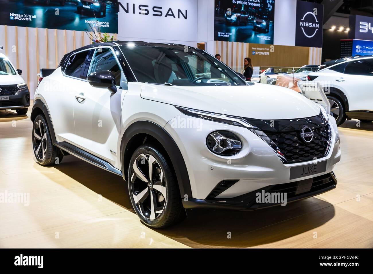 Nissan Juke car showcased at the Brussels Autosalon European Motor Show ...