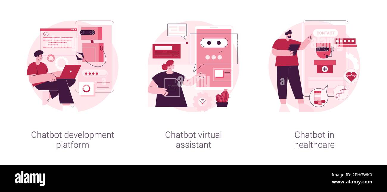 Smart robot abstract concept vector illustration set. Chatbot development platform, virtual ...