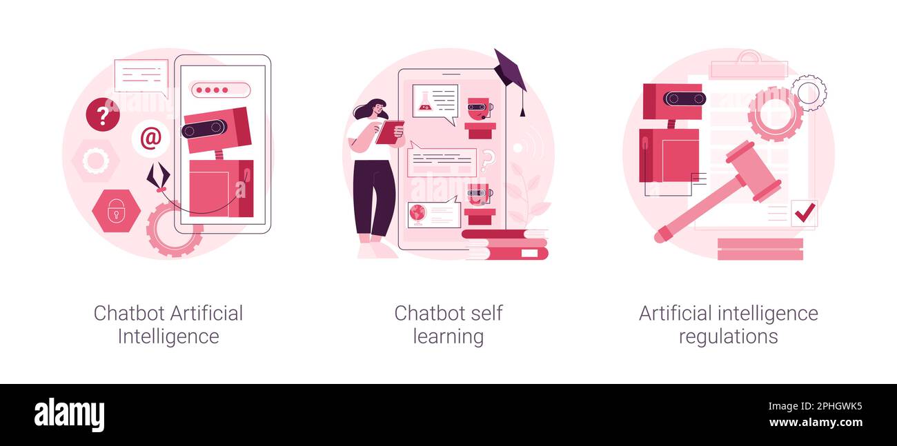 Machine learning abstract concept vector illustration set. Chatbot ...