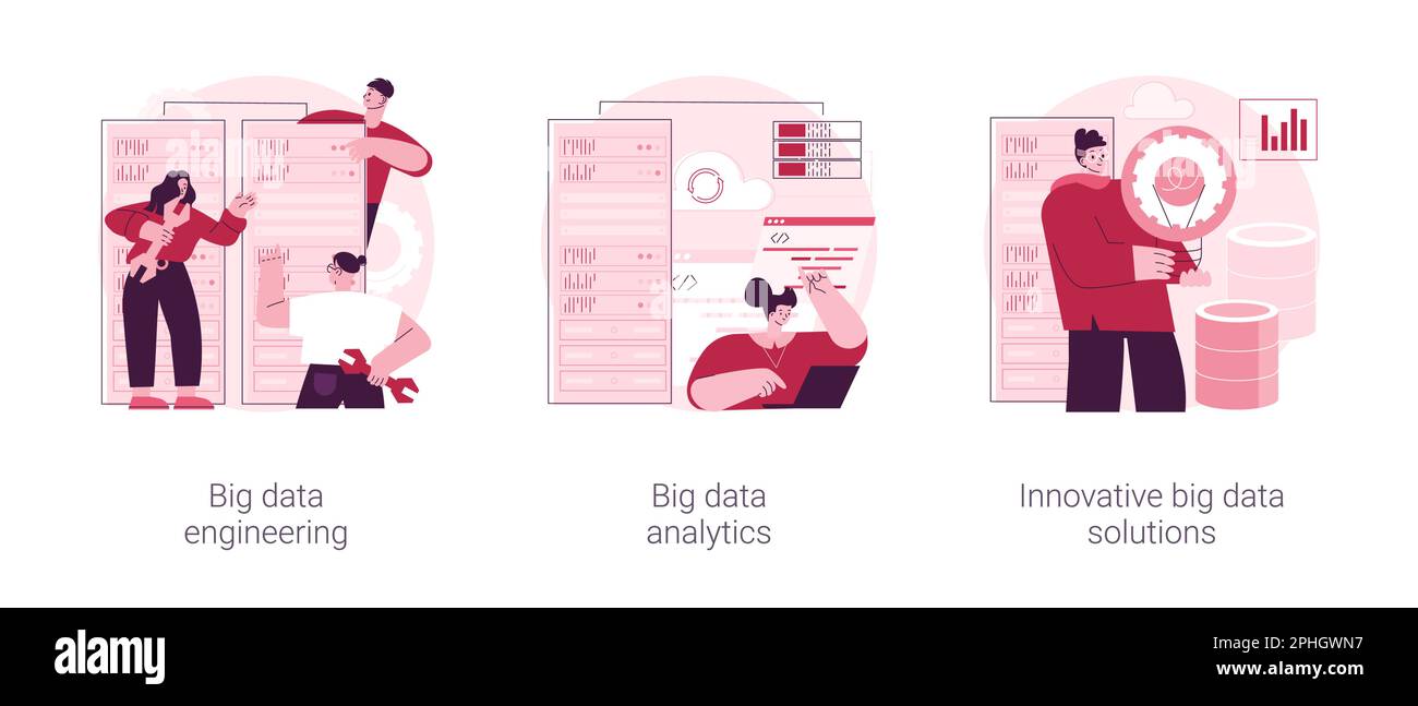 Database technology abstract concept vector illustration set. Big data engineering, automated ...