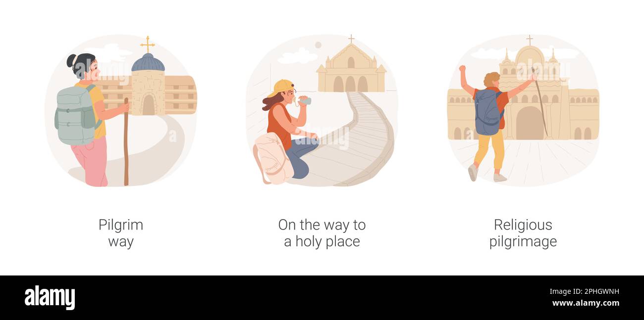 Christian pilgrimage isolated cartoon vector illustration set. Young ...