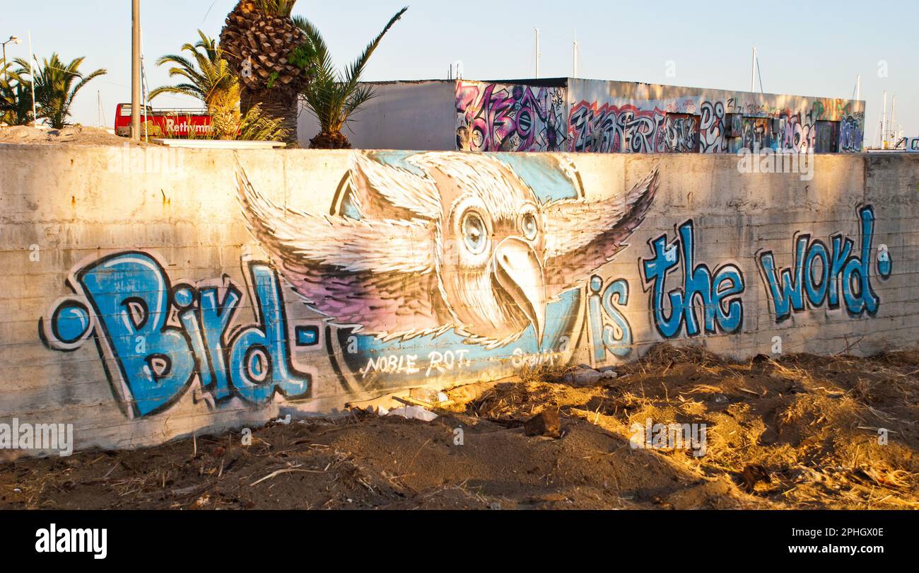 There is extensive graffiti or street art in parts of Rethymnon in ...