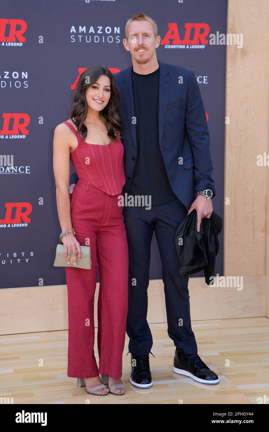 Gabrielle Bourne and Tri Bourne arrive at the world premiere of "Air" on Monday, March 27, 2023 ...