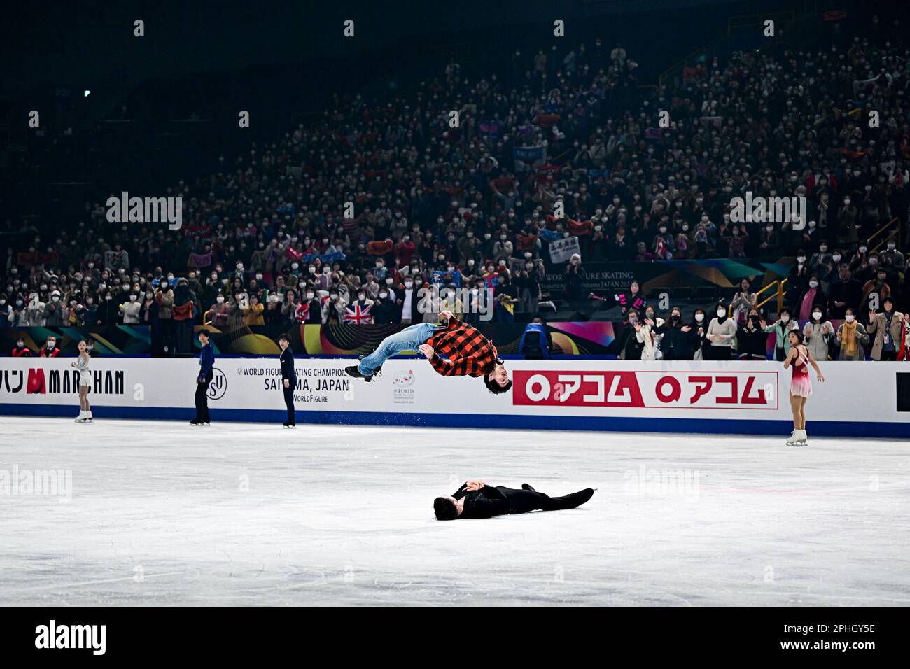 Keegan MESSING (CAN) doing a backflip over Maxime DESCHAMPS (CAN ...