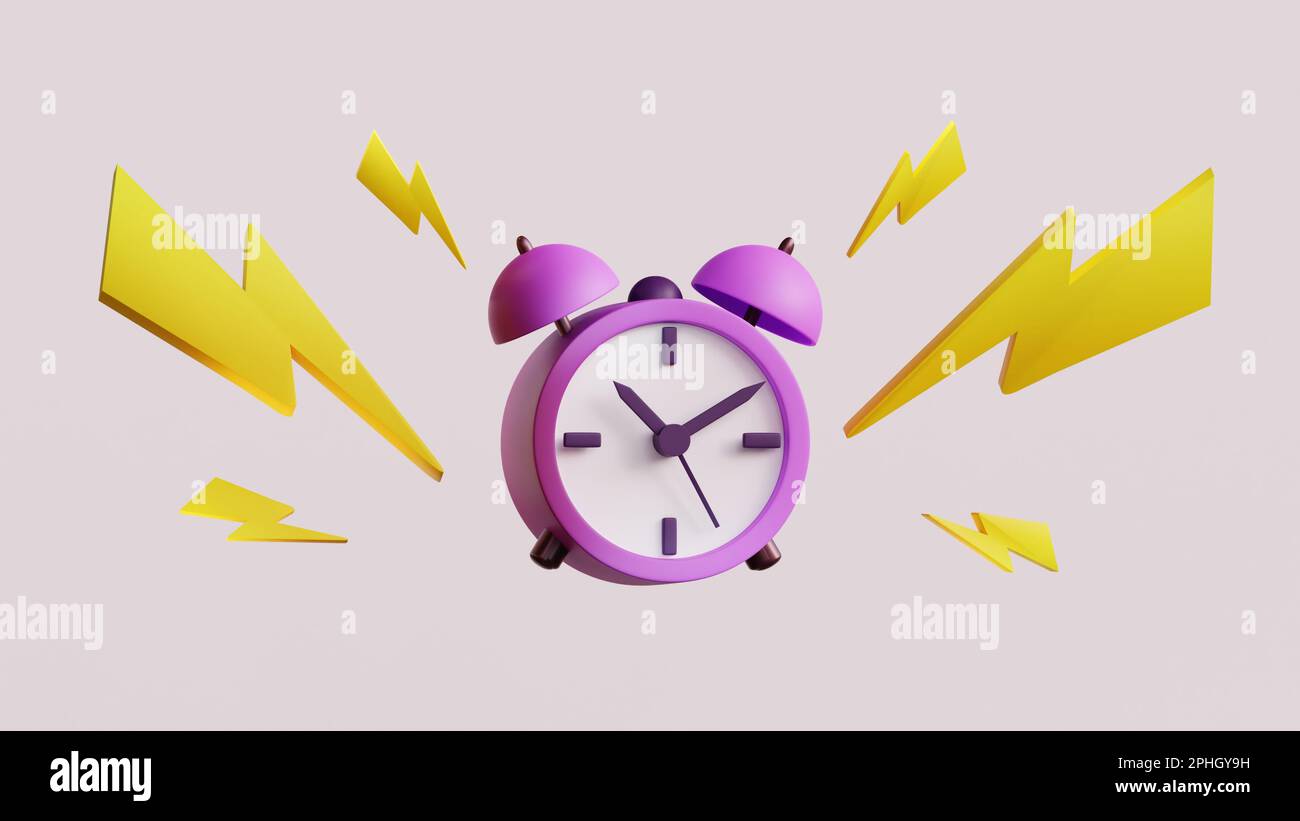 Violet retro alarming clock on white background. Concept design, 3d ...