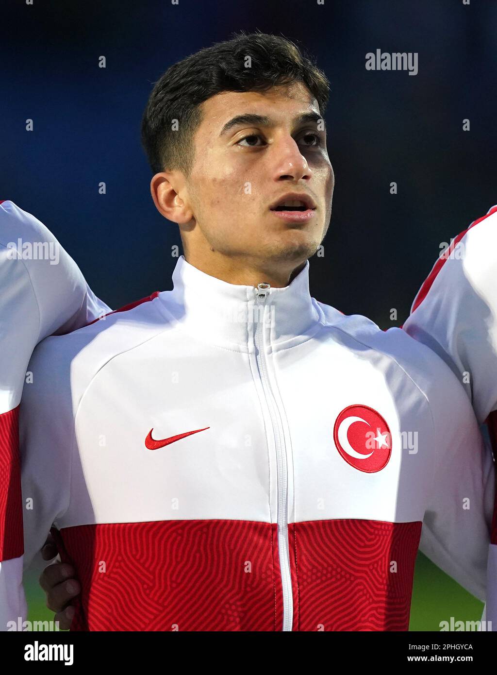 Turkey's Mehmet Ali Buyuksayar lines up before the UEFA U19 European ...