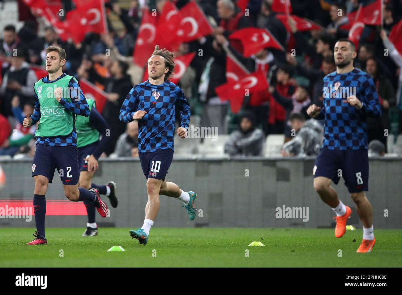 BURSA, TURKEY - MARCH 28: Luka Modric of Croatia warms up before the ...