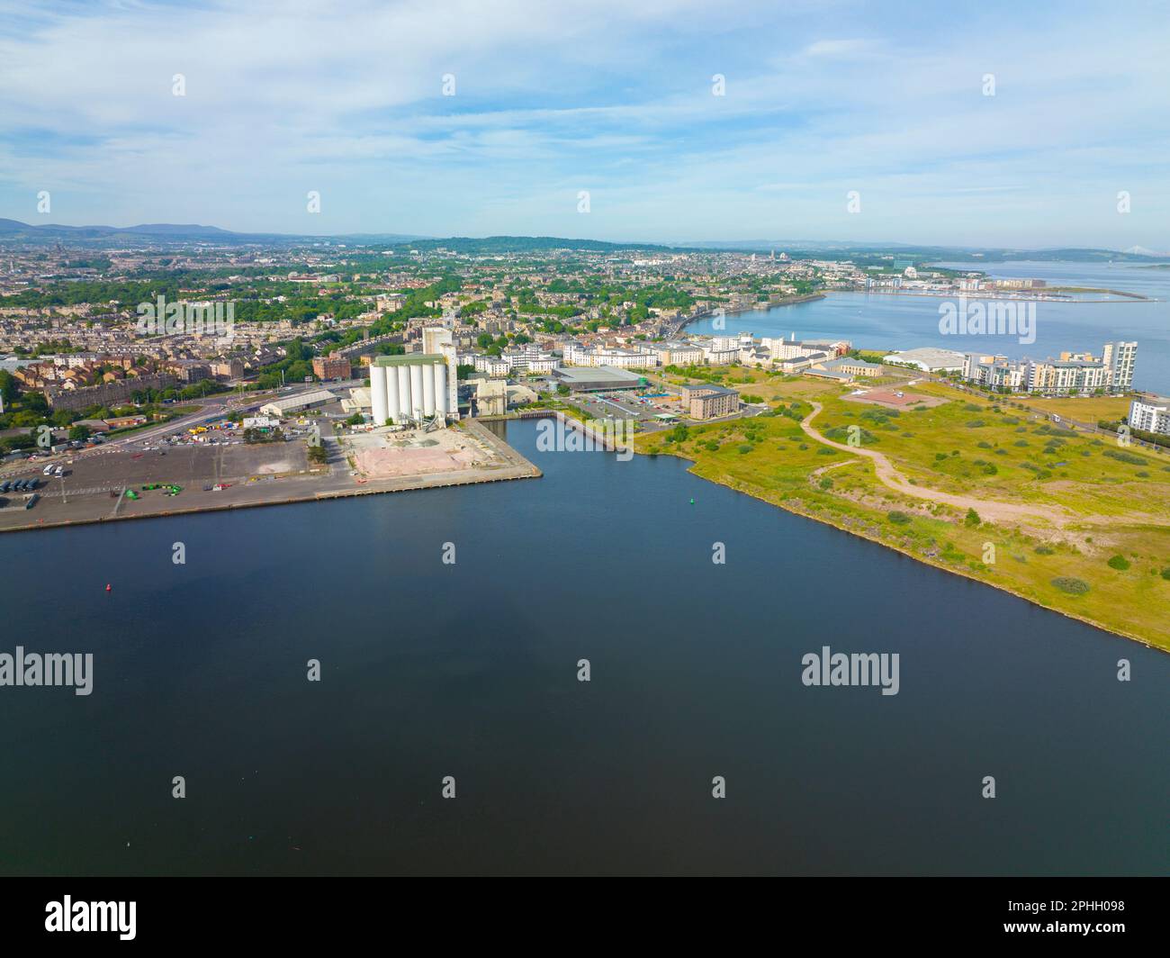 Forth Port and Ocean Terminal aerial view with Leith historic town ...