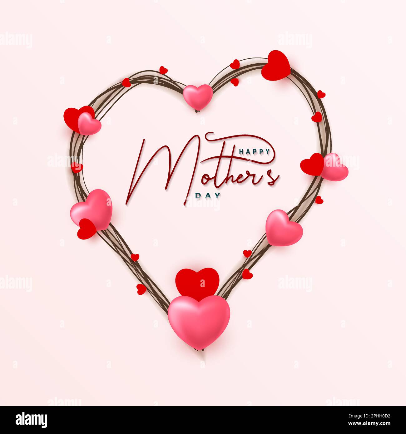 Happy mothers day card template with hand drawn love heart Stock Vector ...