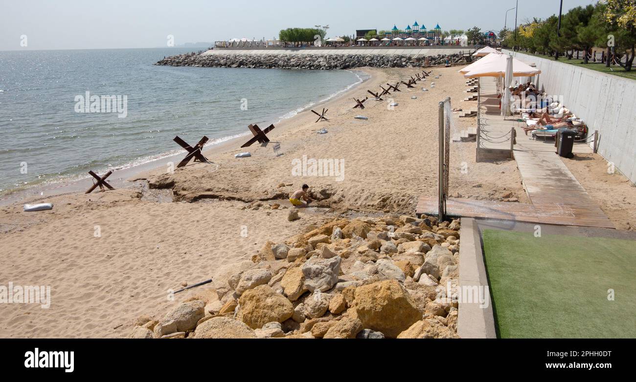 Odessa, Ukraine -2022: Metal military barriers, anti-tank hedgehogs on ...