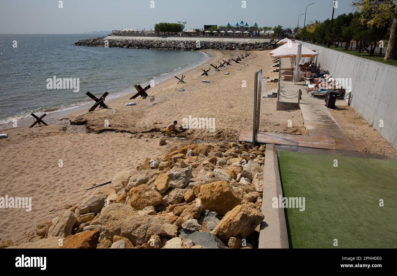 Odessa, Ukraine -2022: Metal military barriers, anti-tank hedgehogs on ...