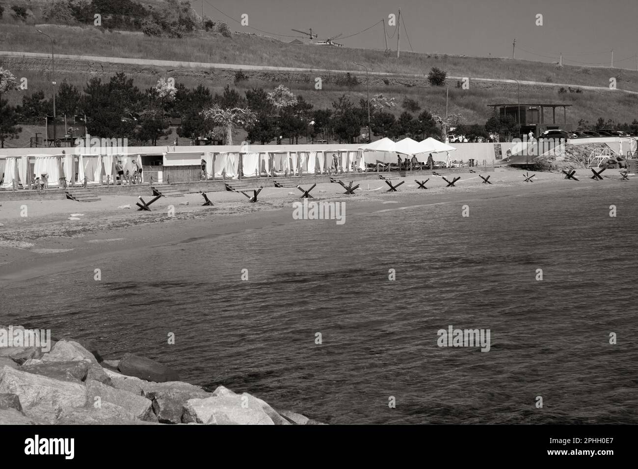 Odessa, Ukraine -2022: Metal military barriers, anti-tank hedgehogs on ...