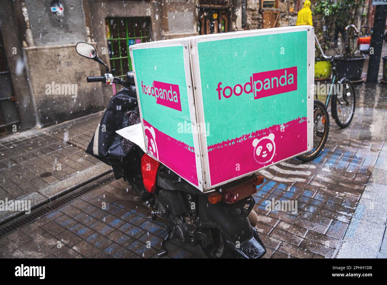 FoodPanda Food Delivery company service logo on a blue and pink box on ...