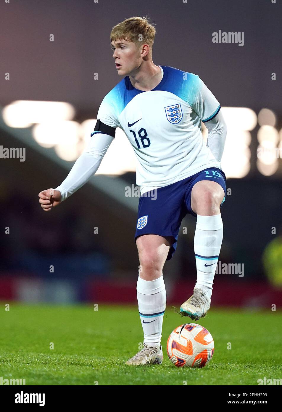 England's Lewis Hall in action during the UEFA U19 European ...