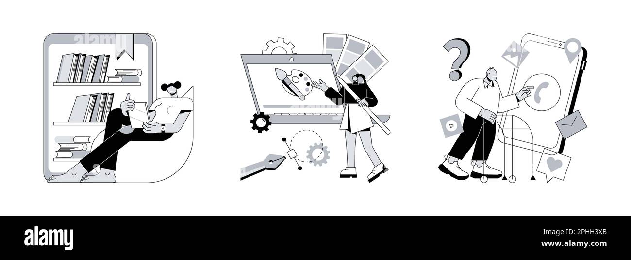 Using technology abstract concept vector illustration set. Electronic ...