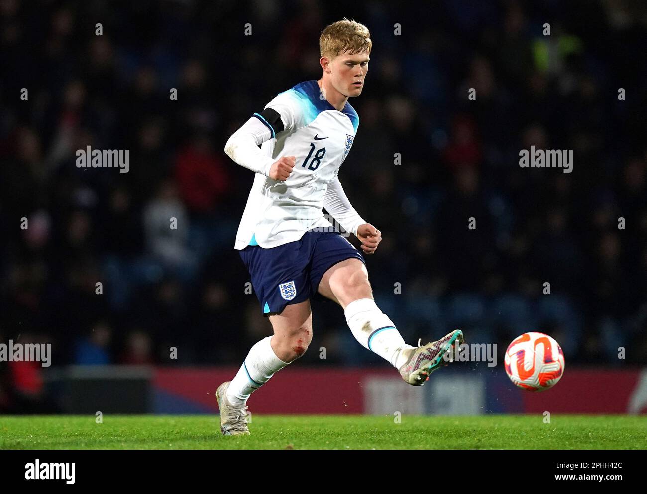 England's Lewis Hall attempts a cross during the UEFA U19 European ...