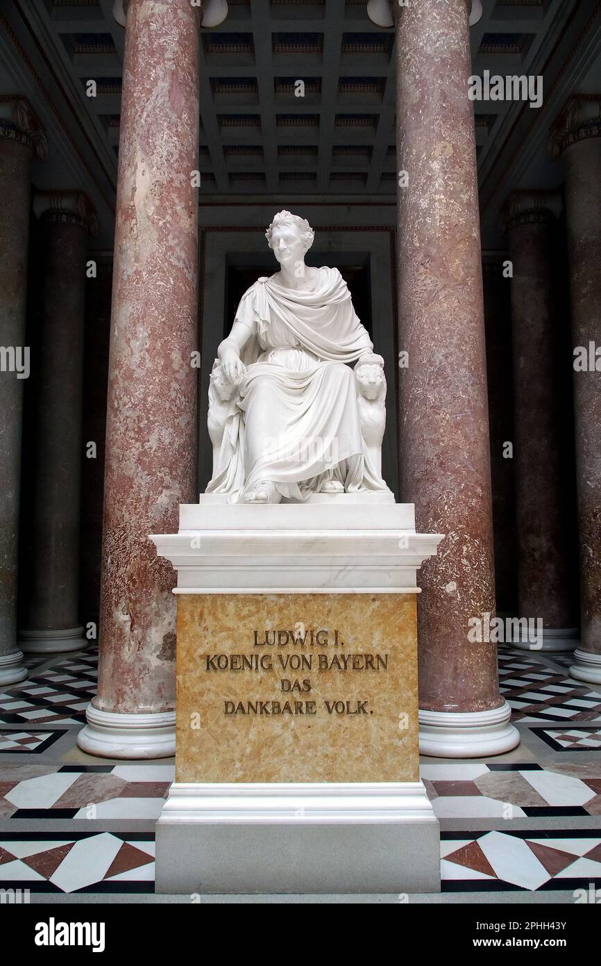 Statue of King Ludwig I, main hall, Walhalla memorial, hall of fame ...