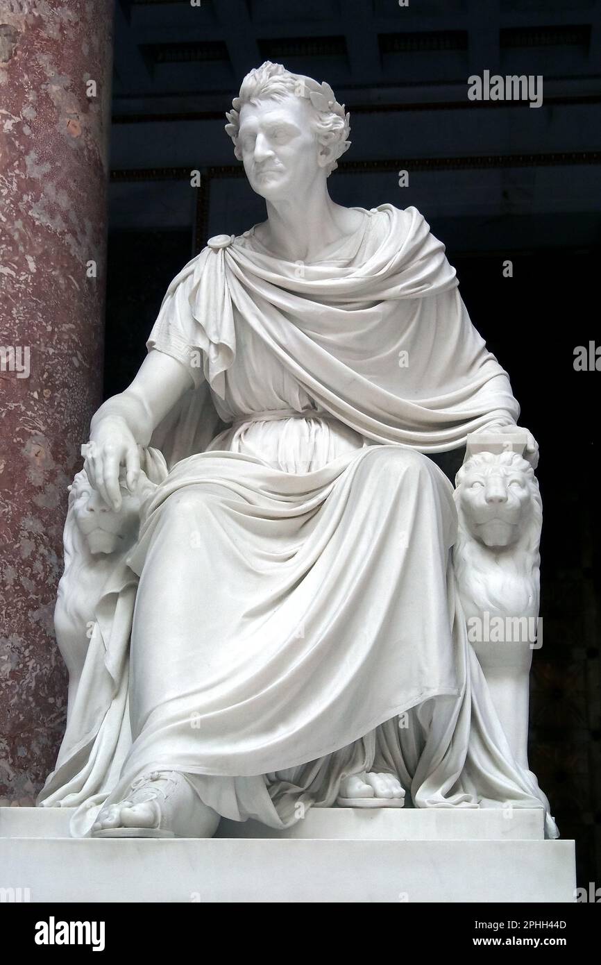 Statue of King Ludwig I, main hall, Walhalla memorial, hall of fame ...