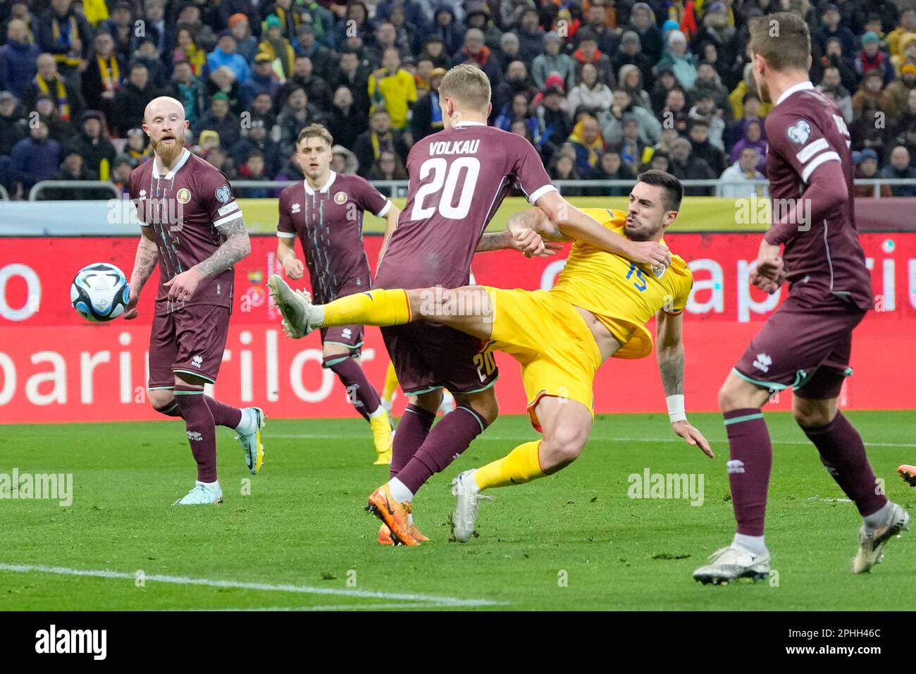 Romania's Andrei Burca scores his side's second goal during the Euro ...