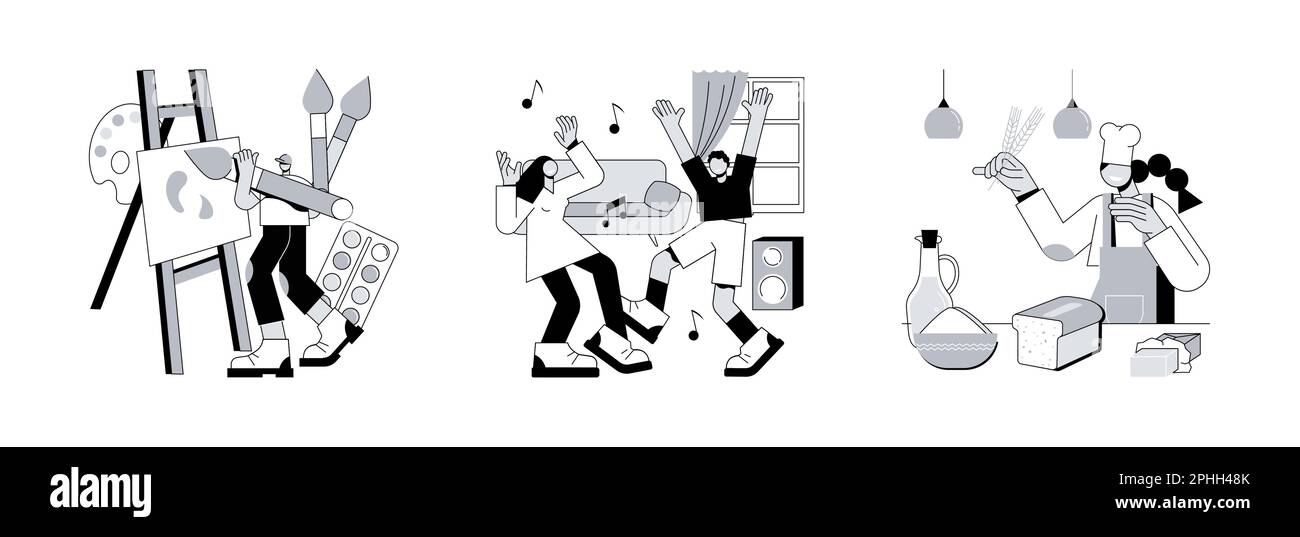 Stay home ideas abstract concept vector illustration set. Painting and ...