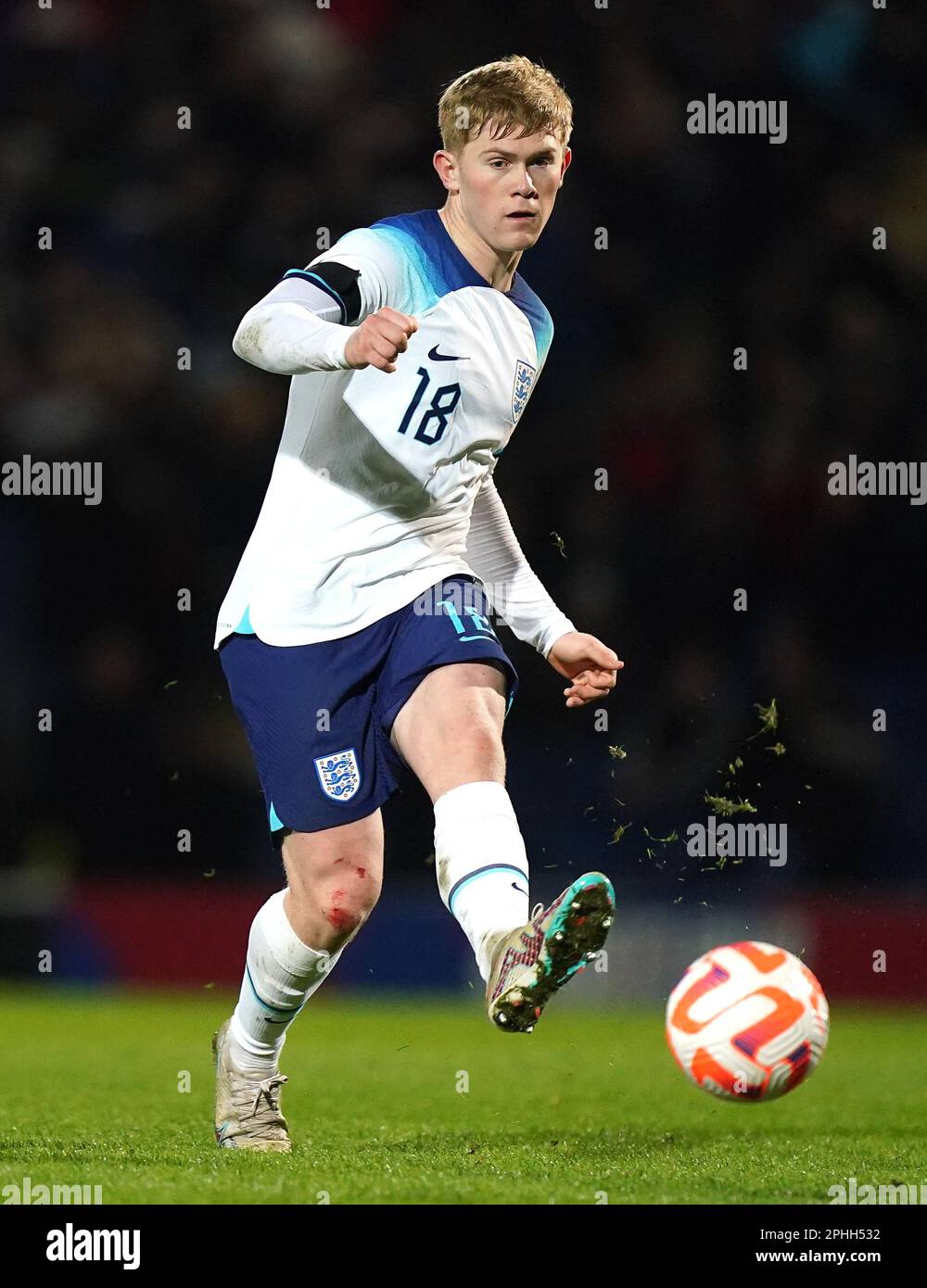 England's Lewis Hall attempts a cross during the UEFA U19 European ...