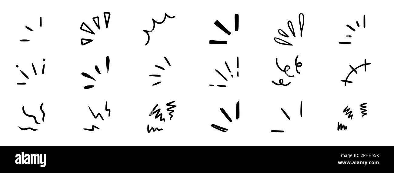 Doodle shine sunburst sparkle ray elements. Hand drawn pop surprise ...