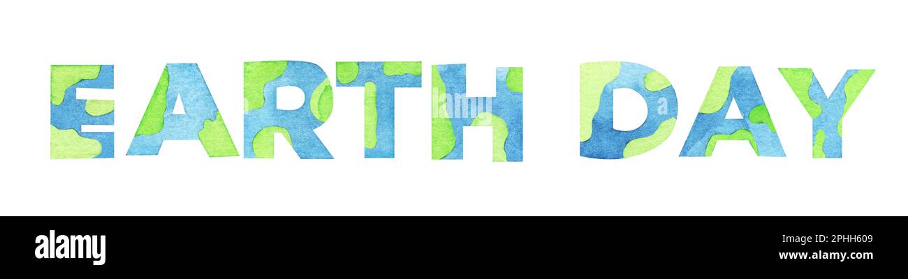 Earth day. watercolor decorative font letters object Stock Photo - Alamy