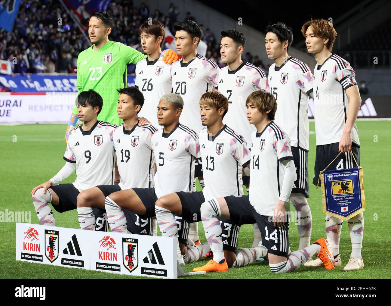 Osaka, Japan. 28th Mar, 2023. Members of Japan's national team pose for ...