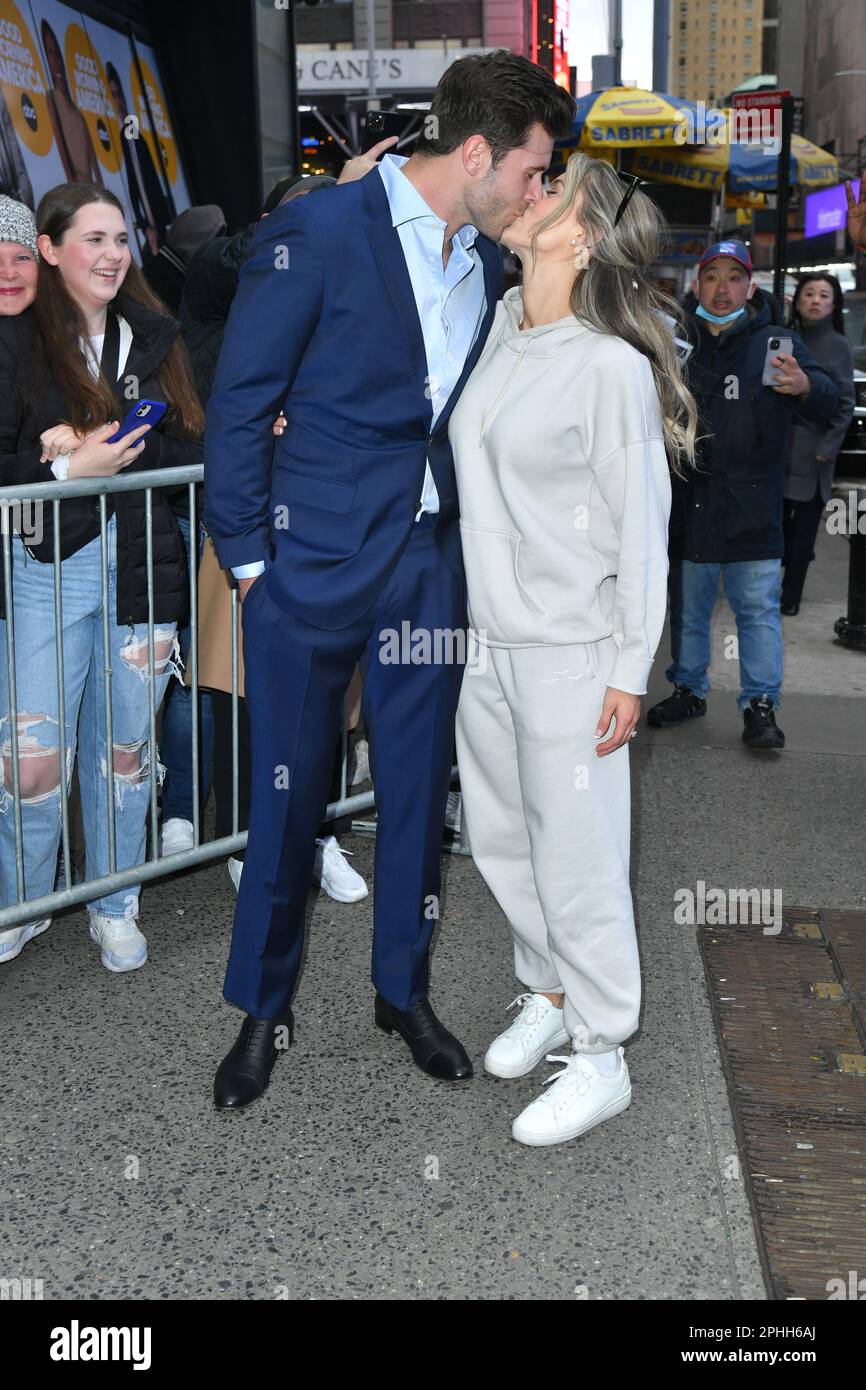 Zach Shallcross and Kaity Biggar exit the Good Morning America studios ...