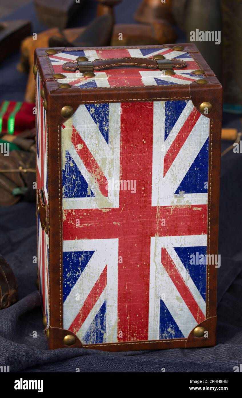 British Union Flag design on a small trunk or box. At a Barcelona flea ...