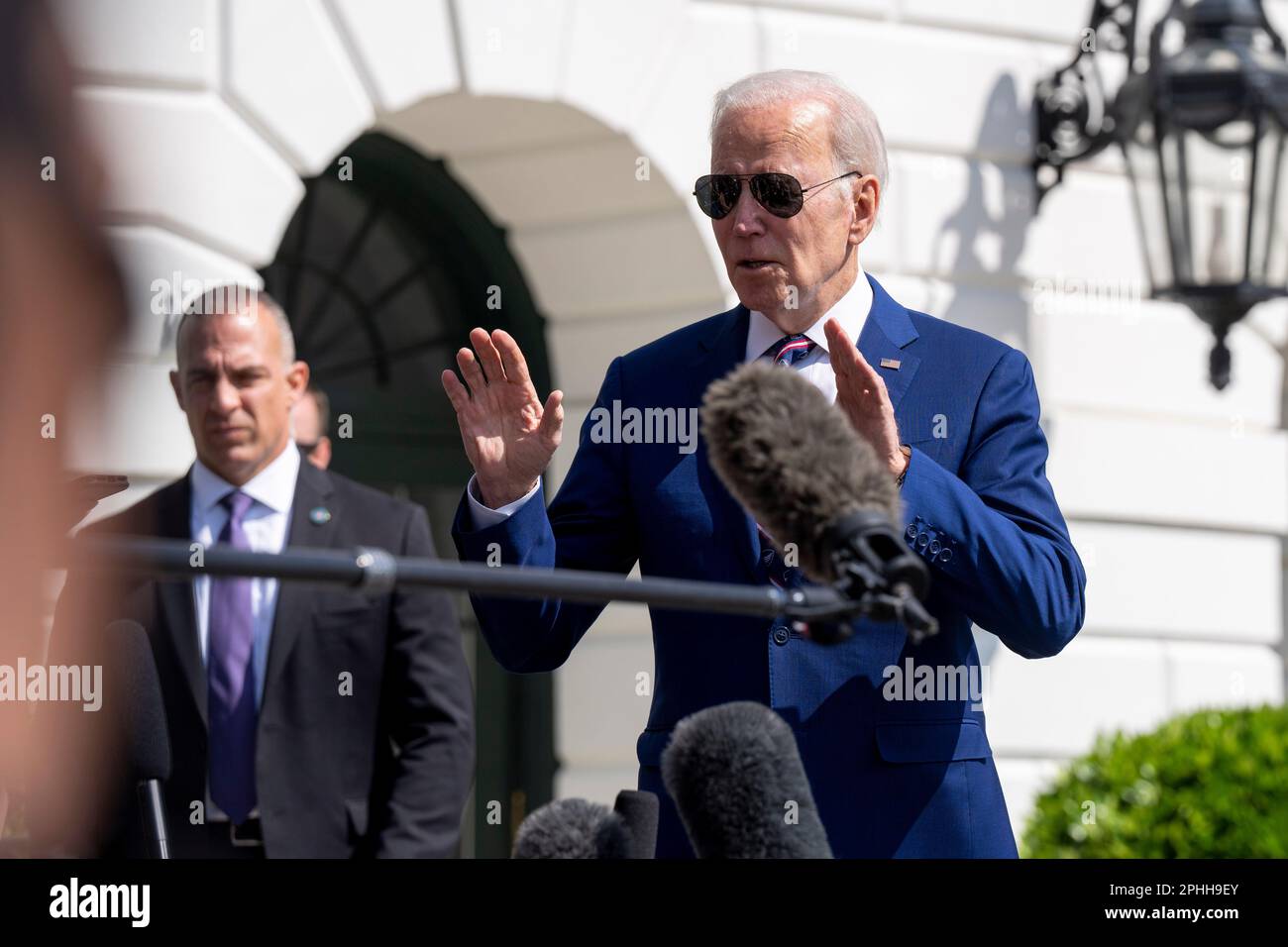 United States President Joe Biden speaks to members of the media before ...