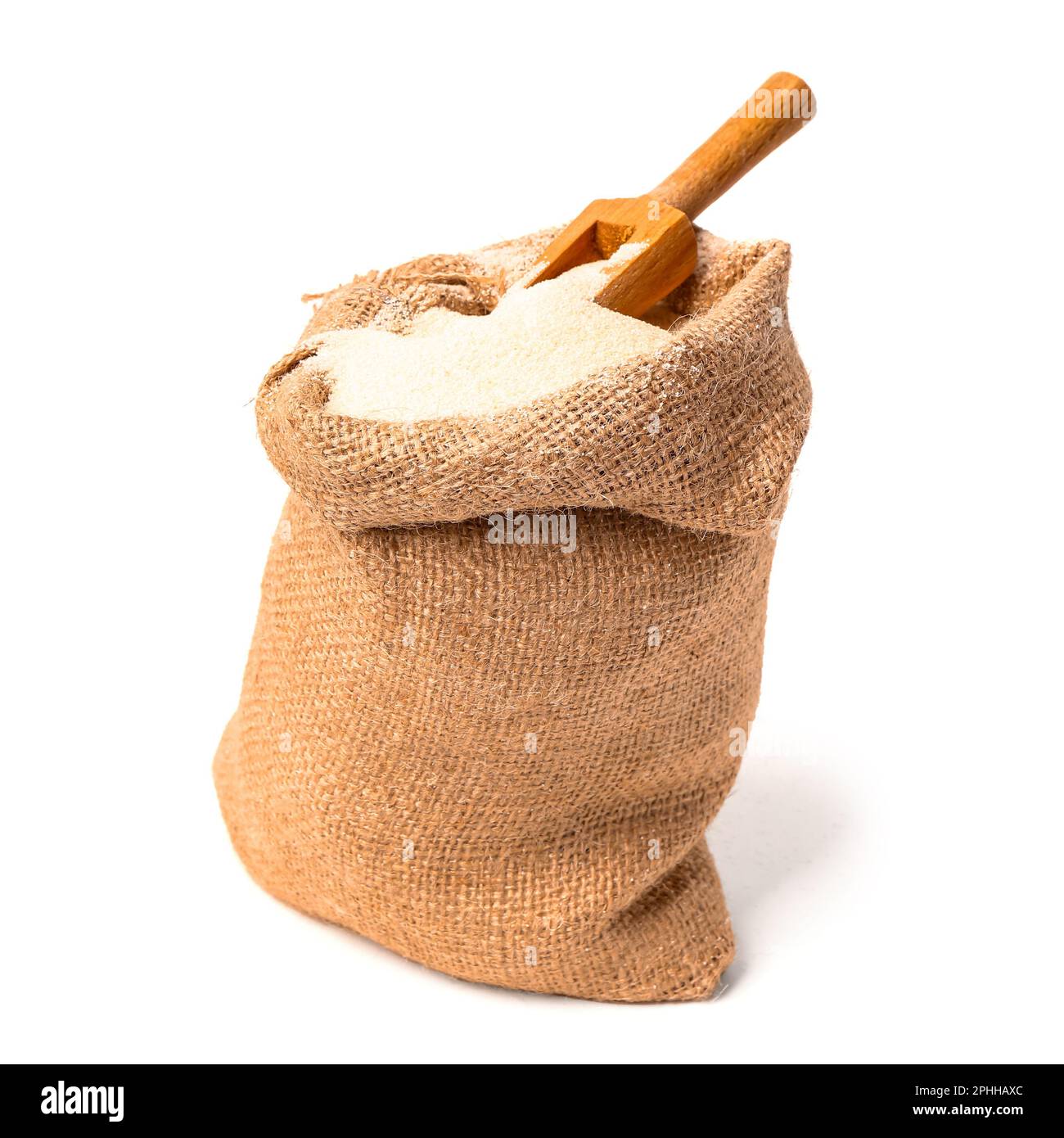 Sack bag with raw semolina on white background Stock Photo - Alamy