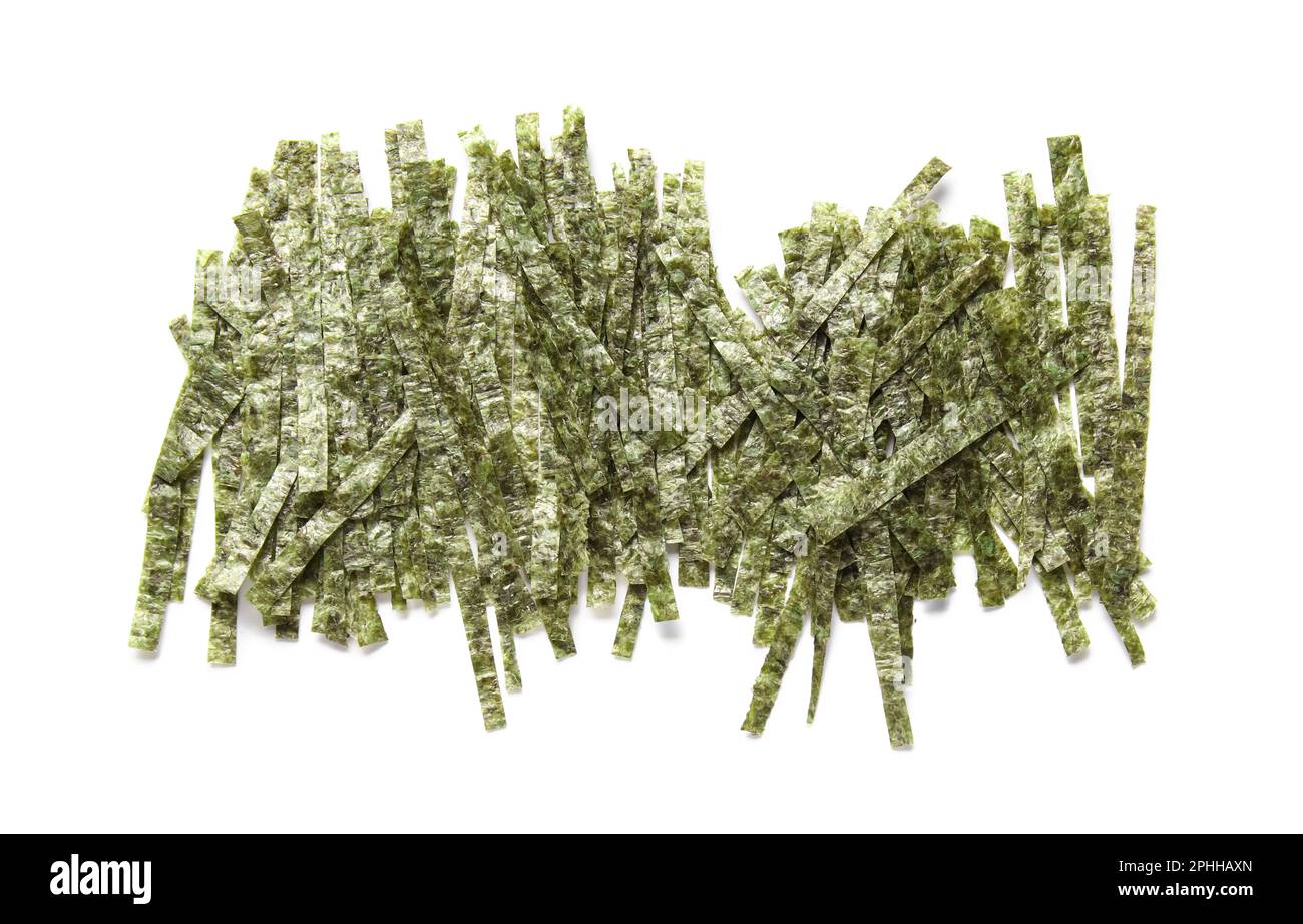 Cut nori sheets isolated on white background Stock Photo - Alamy