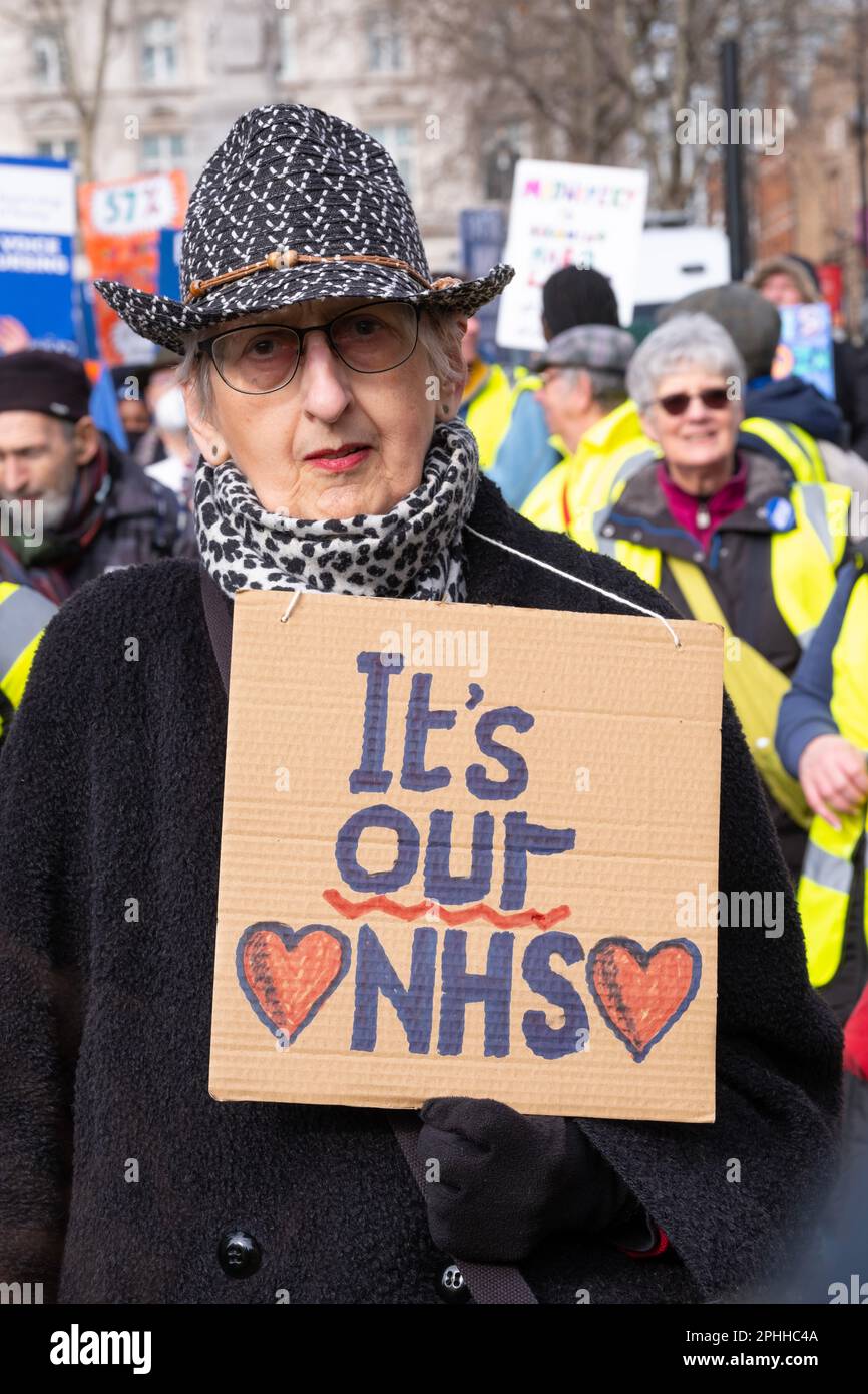 Protester at the SOS NHS National Demo in London, supporting striking ...