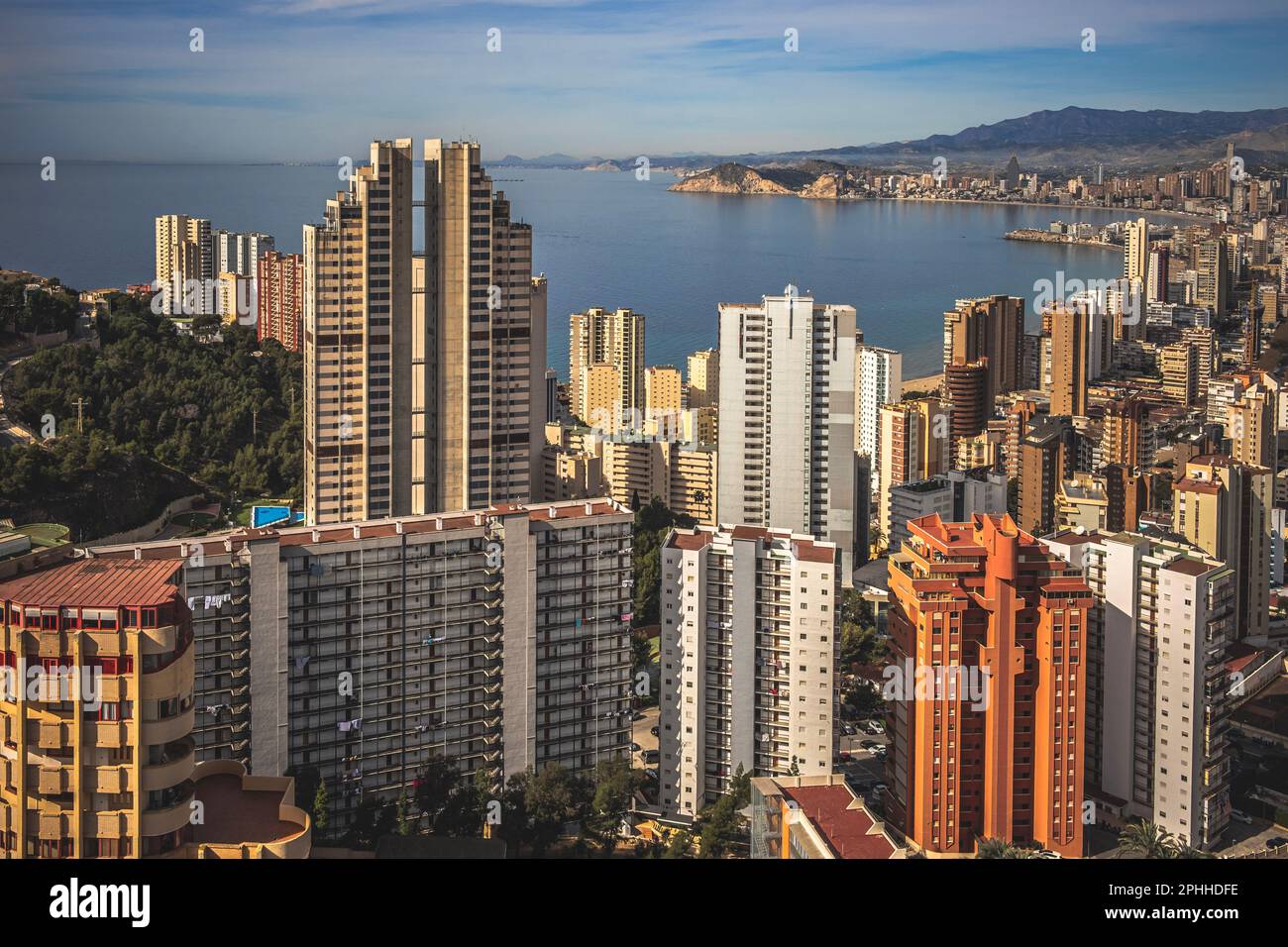 Benidorm city landscape and Mediterranean Sea from above, Alicante ...