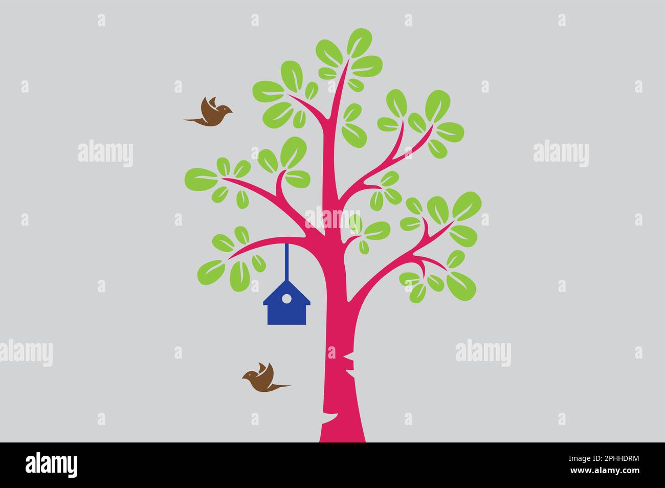 Birds tree with green leaves vector Stock Vector Image & Art - Alamy