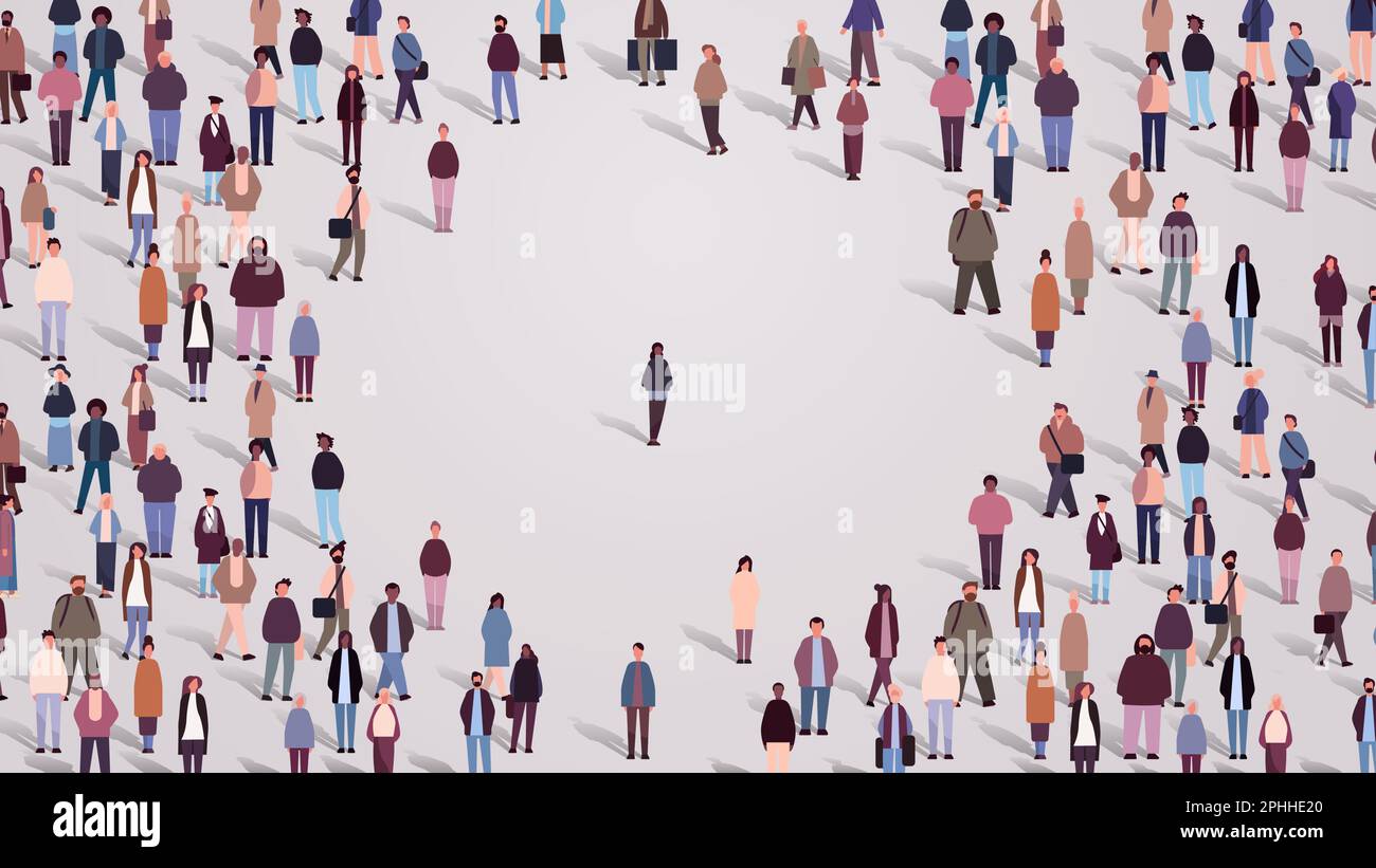 multiethnic people group mix race men women crowd standing around ...