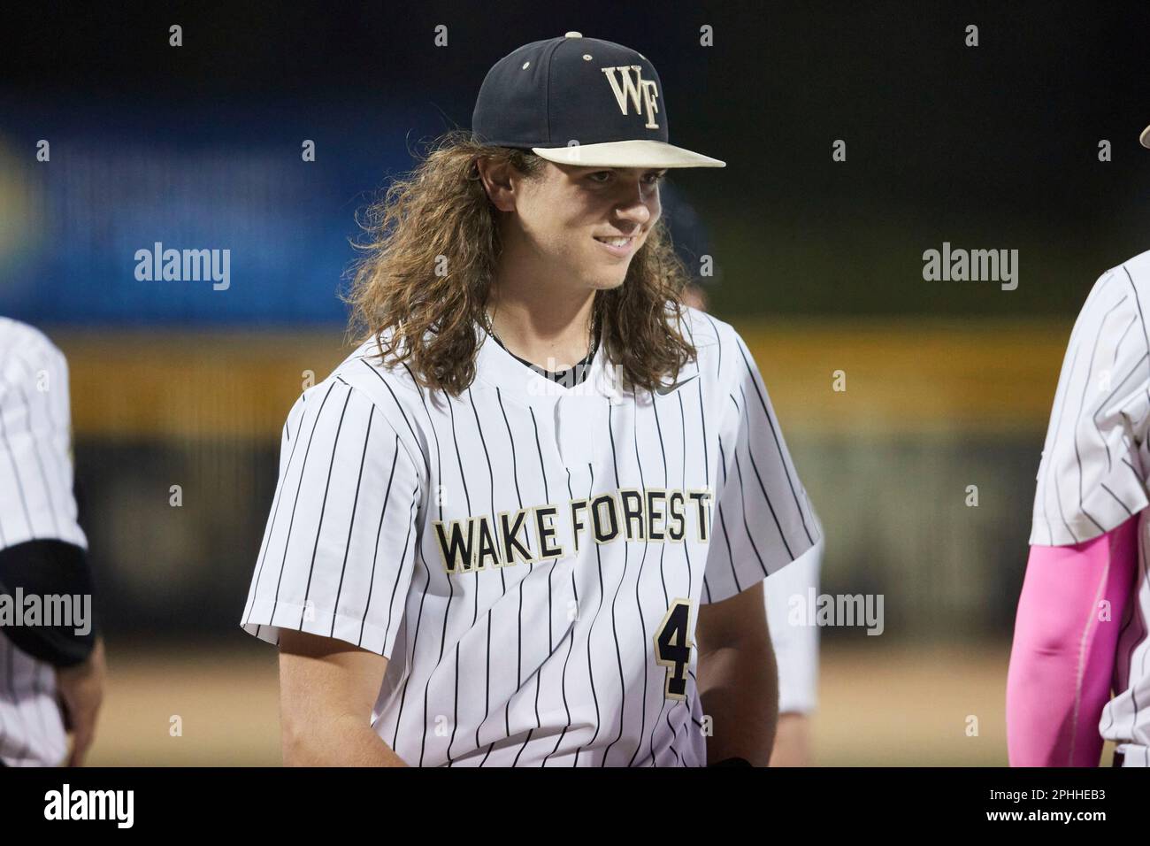 Wake Forest Demon Deacons starting pitcher Rhett Lowder (4) smiles ...