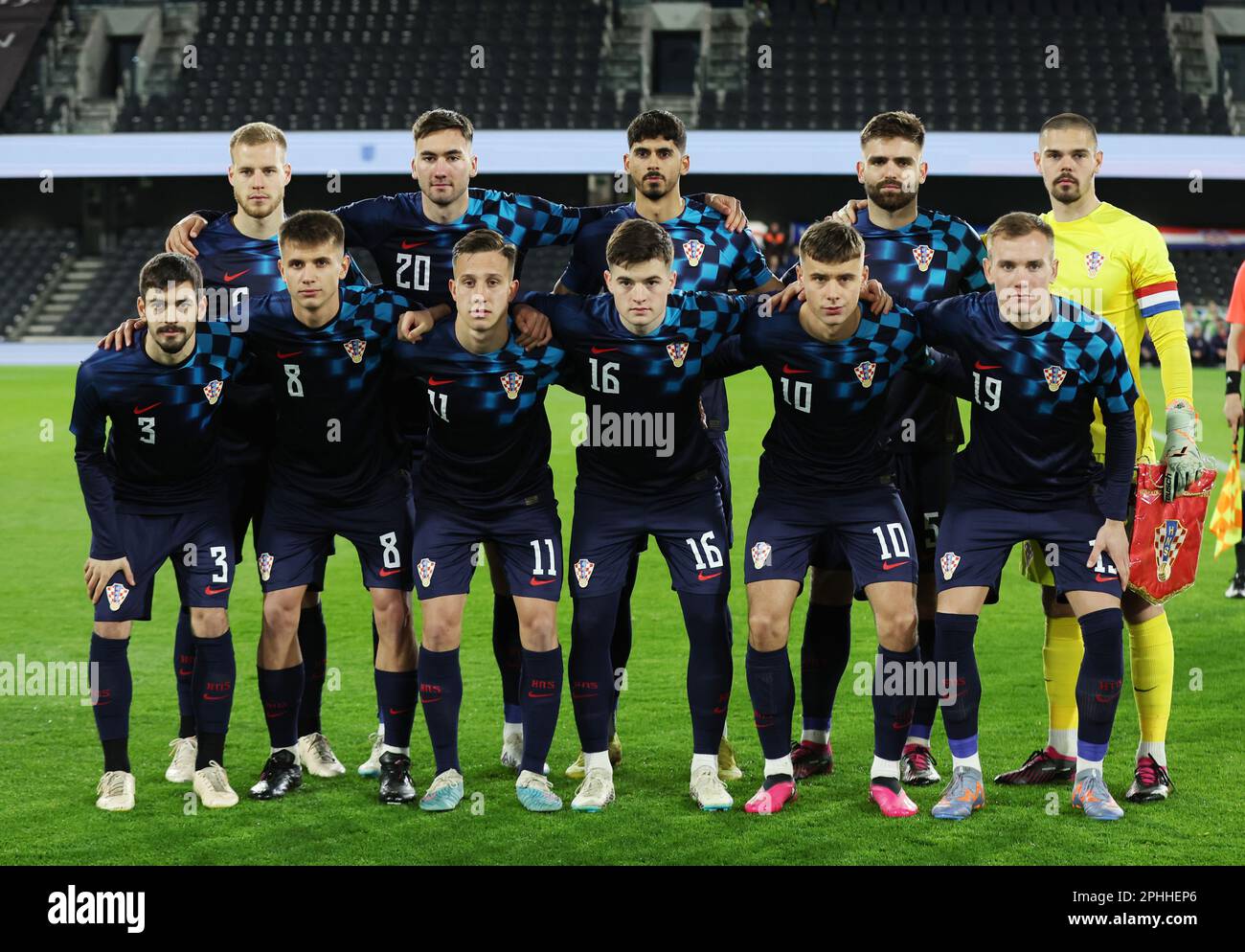 London, UK. 28th Mar, 2023. Croatia U21 team back row from left: Hrvoje ...