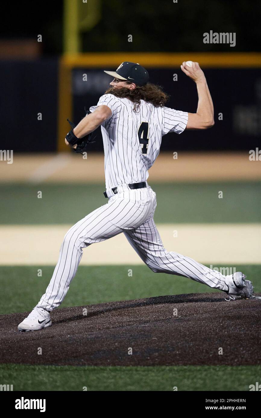 Wake Forest Demon Deacons starting pitcher Rhett Lowder (4) in action ...