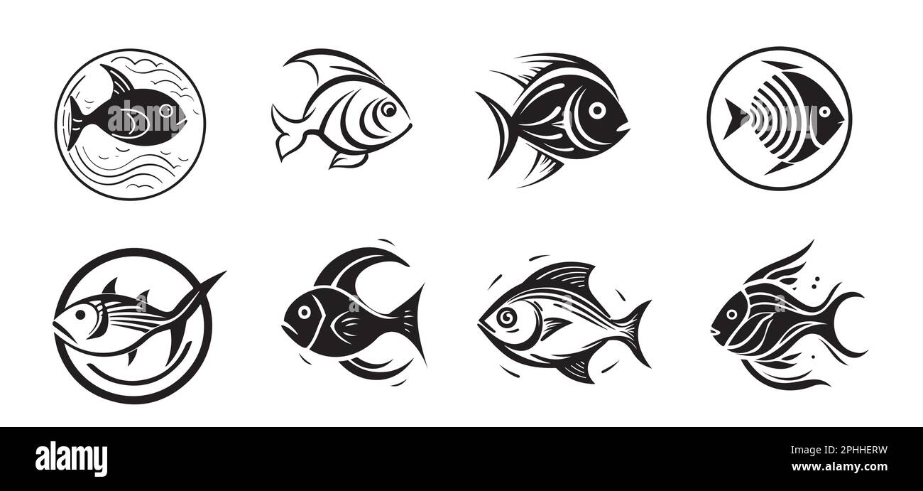 Set of fish icons sketch hand drawn illustration Logo Stock Vector ...